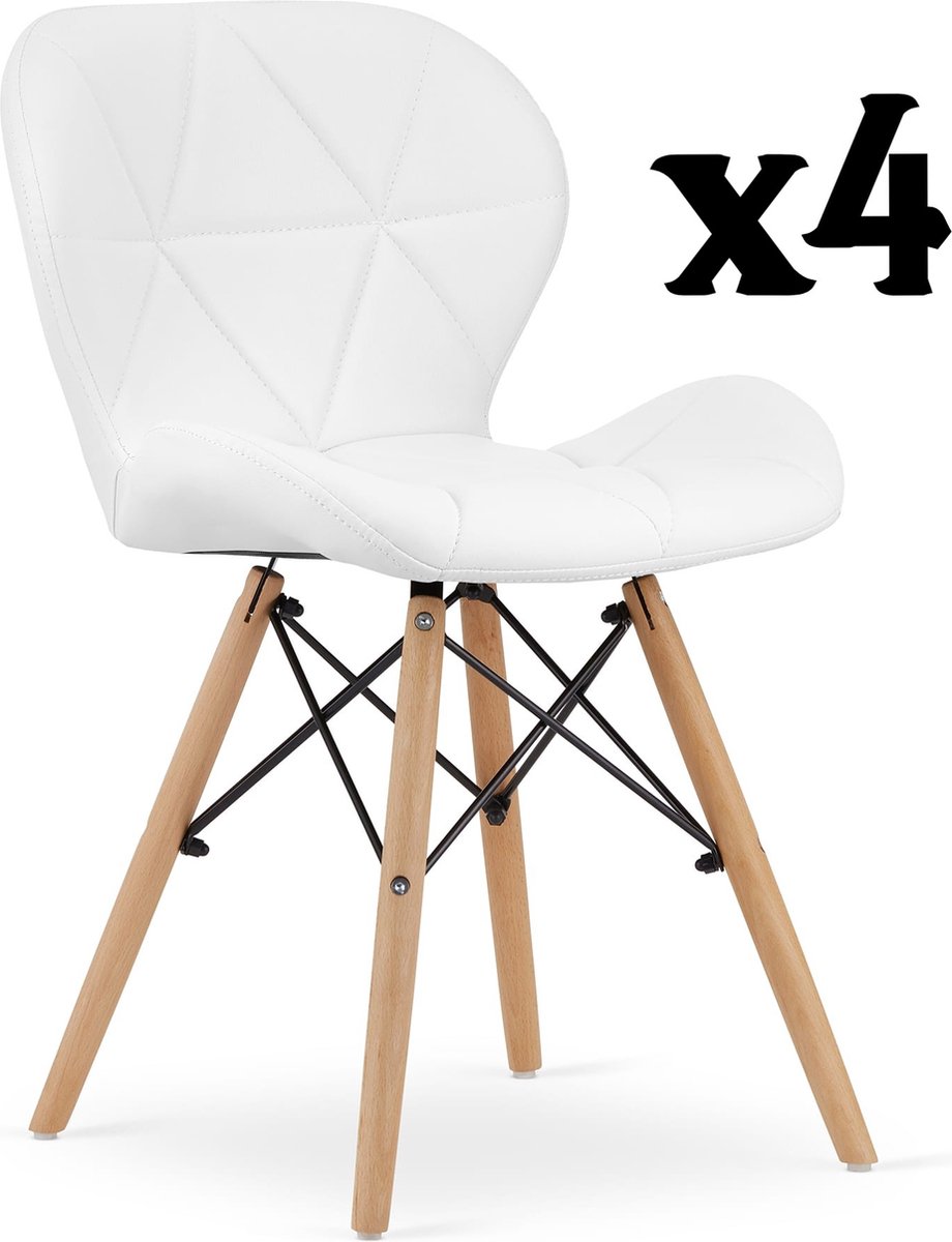 Meubel Square - Eetkamerstoel LIT leer wit - set van 4 - kuipstoel ...