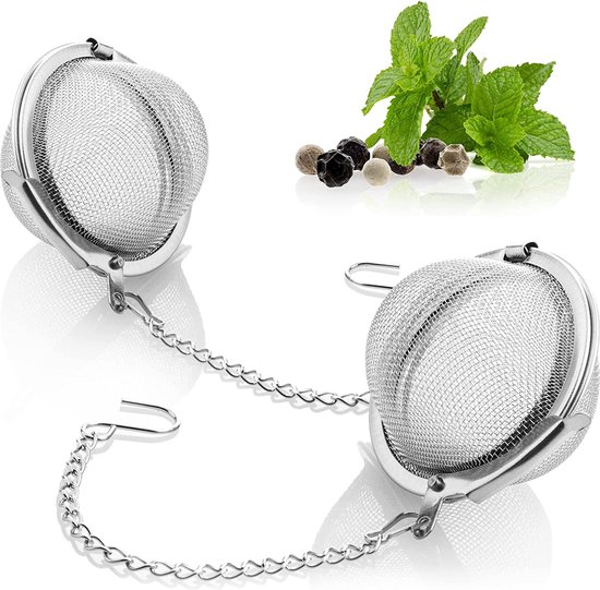 2x theezeef van RVS 304 - thee-ei voor losse thee, kruiden en ...