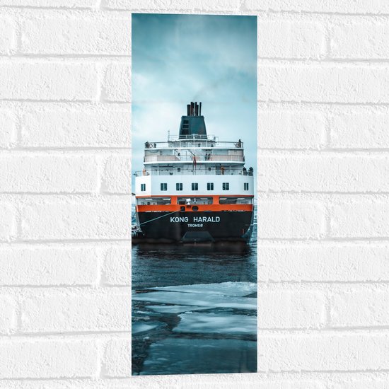 WallClassics - Muursticker - Schip aanmerend in IJswater - 20x60 cm ...