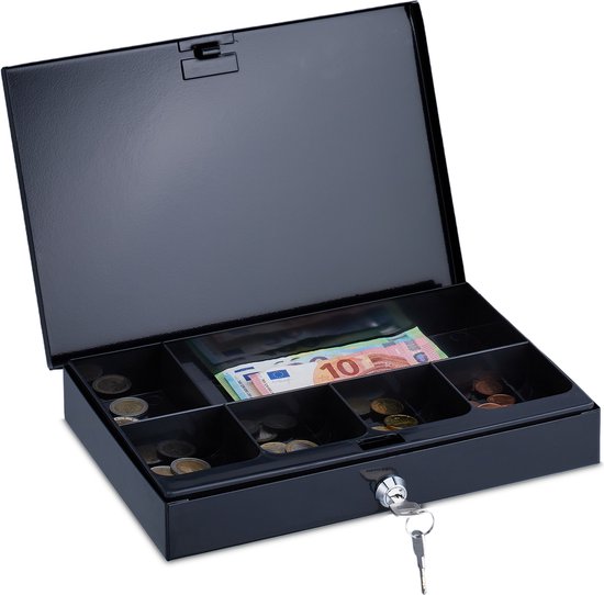 geldkistje - met slot - 4,5 x 30 x 20,5 cm - staal - muntgeld en ...