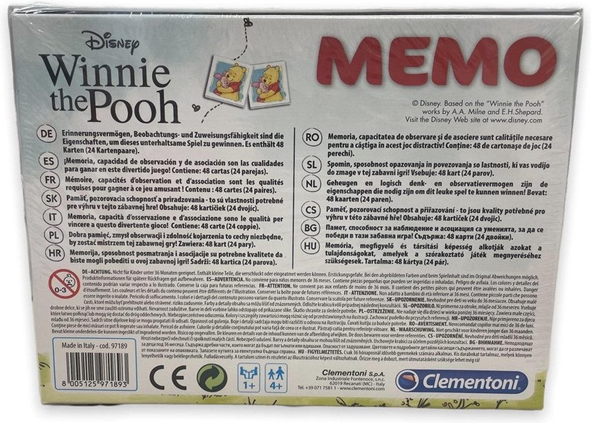 Clementoni Disney Winnie The Pooh Memorie Spel - Denkvermogen - 48 ...