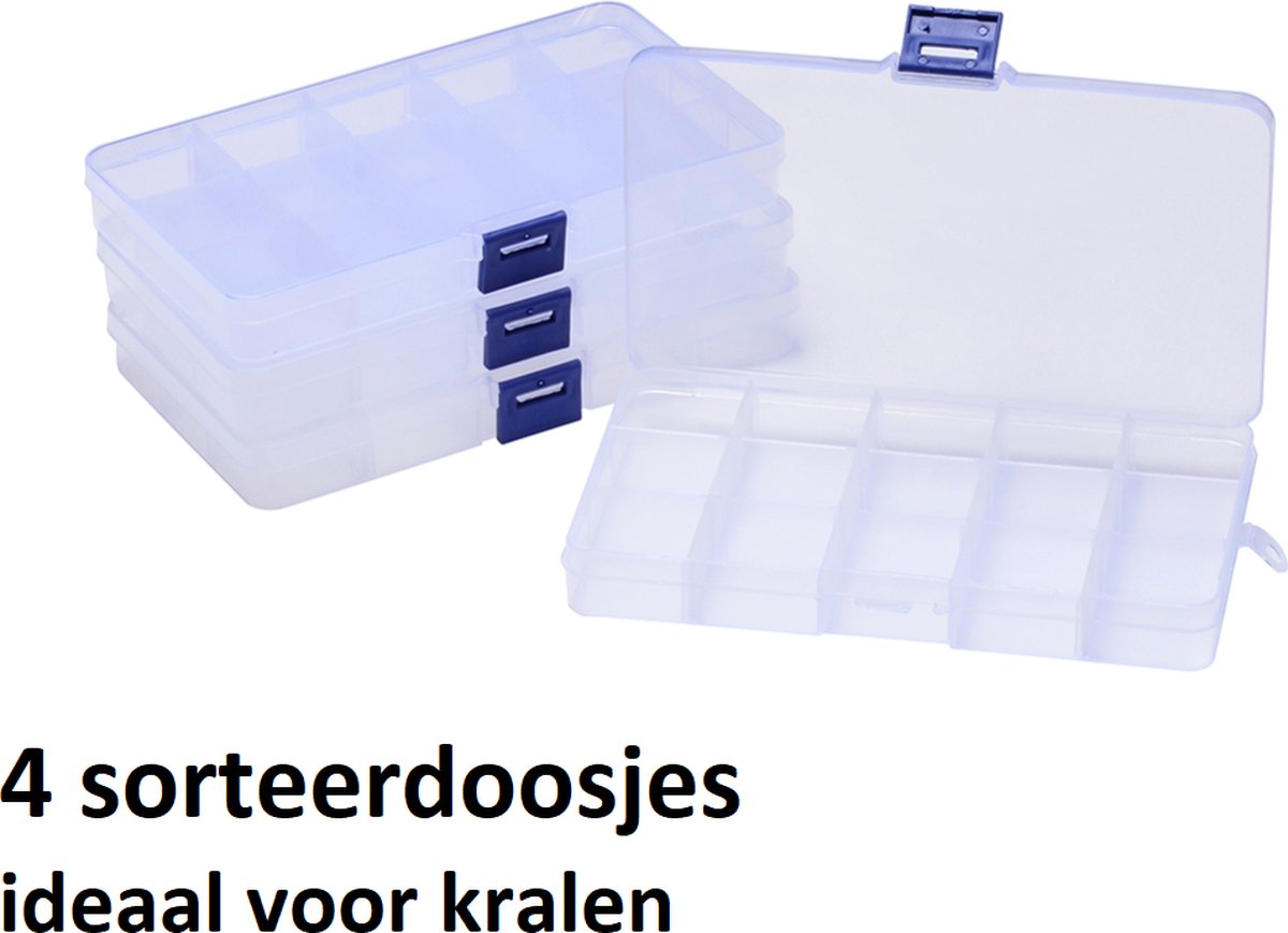 4x Sorteerdoos voor kralen | Opbergdozen voor rocailles | 15 vakjes ...