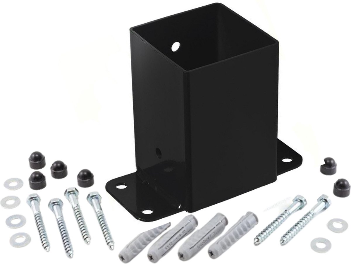 Muursteun voor vierkante palen tot 93x93mm Zwart incl ...