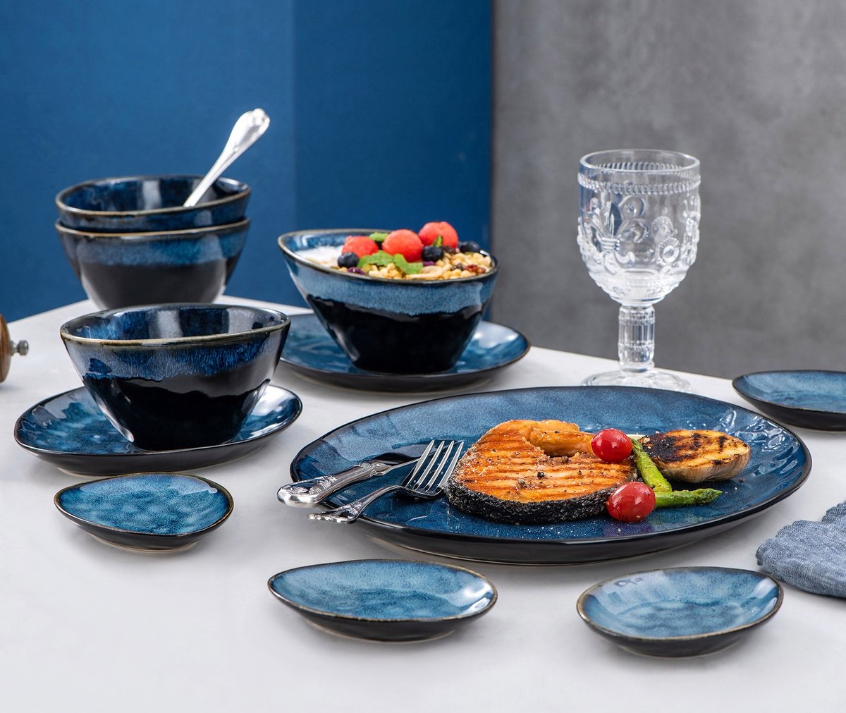Serviesset - Keramische - Starry blauw - 22 Delig - Serveerschaal ...
