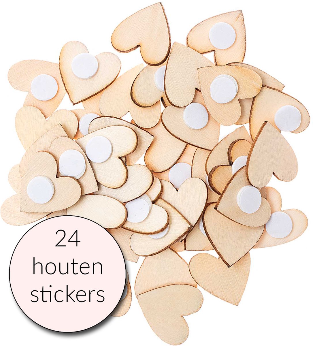 3D Stickers Naturel Hartjes van Hout | 24 Houten Stickers Naturel Hart ...