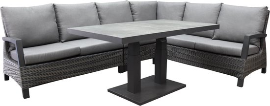 Dallas dining hoek loungeset 5 delig antraciet verstelbare tafel | bol