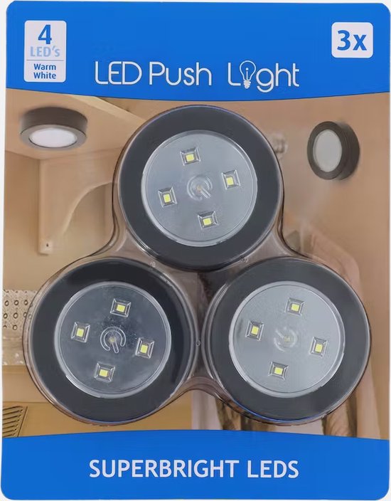 3X LED Verlichting - Zwart - Nachtlampjes - Kast verlichting ...