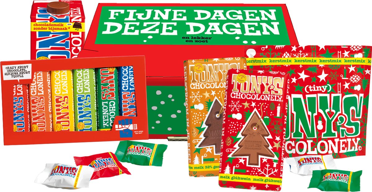 Tony's Chocolonely Mega Chocolade Geschenk Kerstpakket - Kerstreep Melk ...