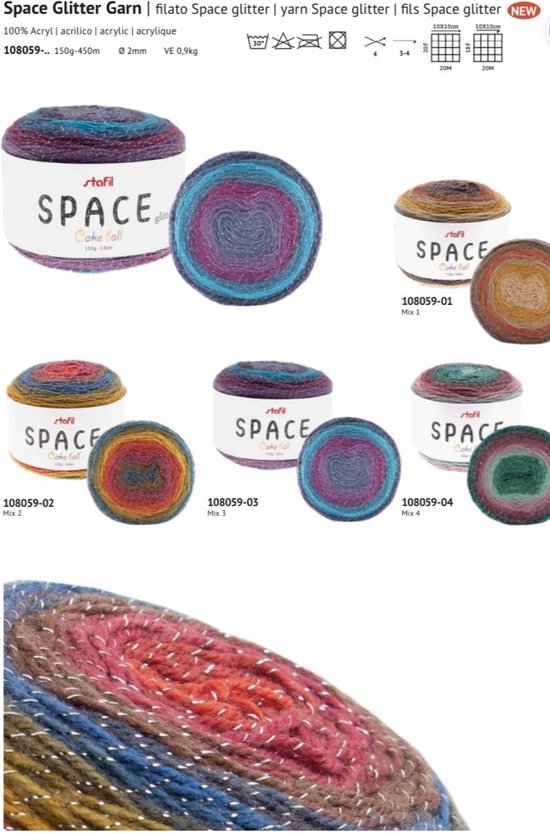 Wool Space Glitter 150gr / 540mtr, Mix 3 | bol