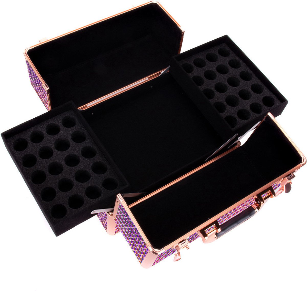 Beautycase - Nagel koffer - Make Up koffer - Rose Goud Hologram - met ...