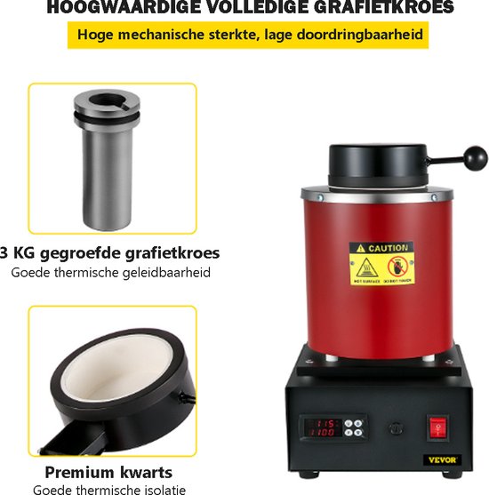 Vevor Smeltoven - Hoge Kwaliteit - Tot 1150°C Smeltkroes - Smeltoven ...