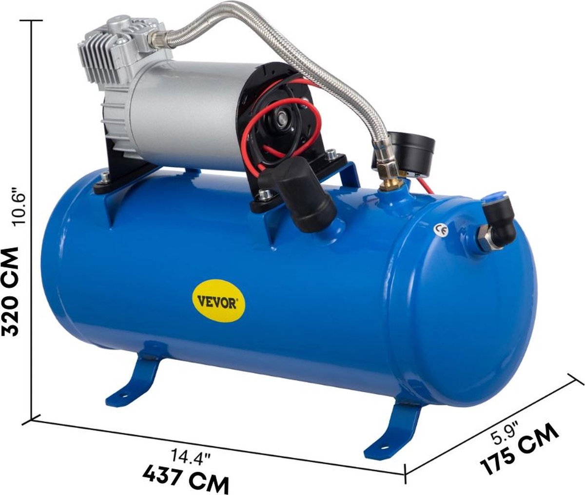 Vevor Luchthoorn Met Compressor - 120 / 150 Psi - Luchttoeter - Auto ...