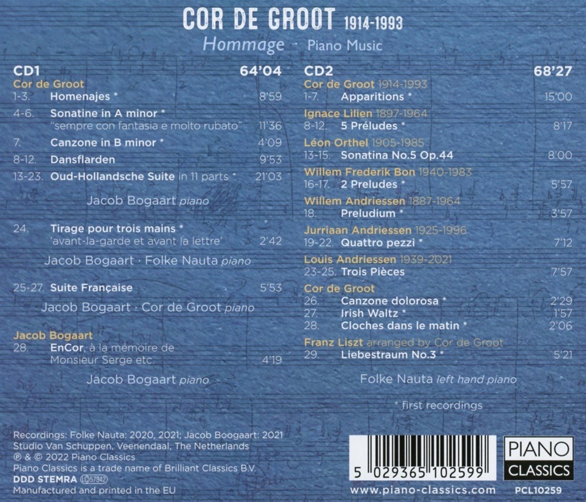 Cor De Groot: Hommage - Piano Music, Folke Nauta | Muziek | bol.com