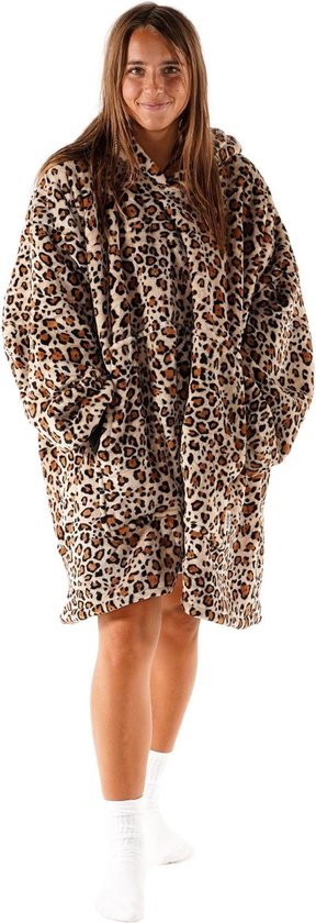 Noony Leopard oversized hoodie deken - plaids met mouwen - fleece deken ...