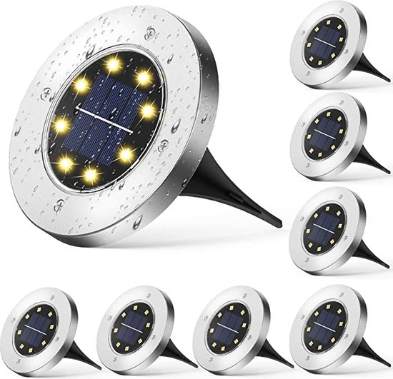 Solar Led Zonne-Energie 8 Stuks - RVS - Grondspot - Buitenlamp ...