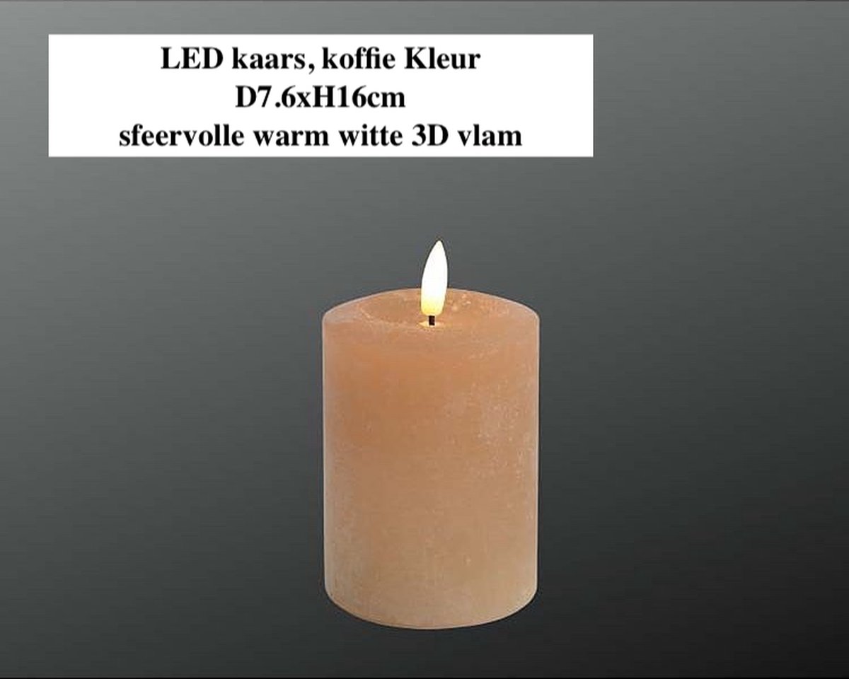LED kaars, koffie, D7.6xH16cm - sfeervolle warm witte 3D vlam | bol
