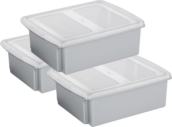 Sunware set van 3x opslagboxen 17 liter lichtgrijs 45 x 36 x 14 cm met ...