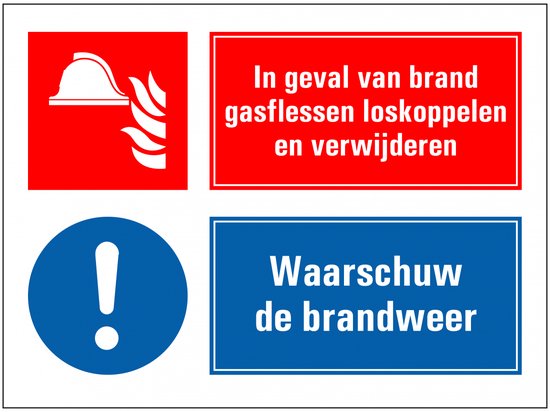 Bij brand gasflessen loskoppelen en verwijderen sticker 200 x 150 mm | bol