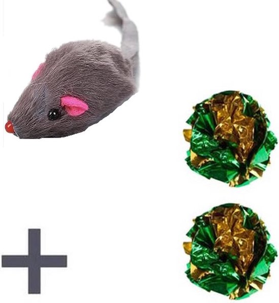 Speelmuisje GRIJS muis 5 cm met 2 knisperfolie propjes | bol