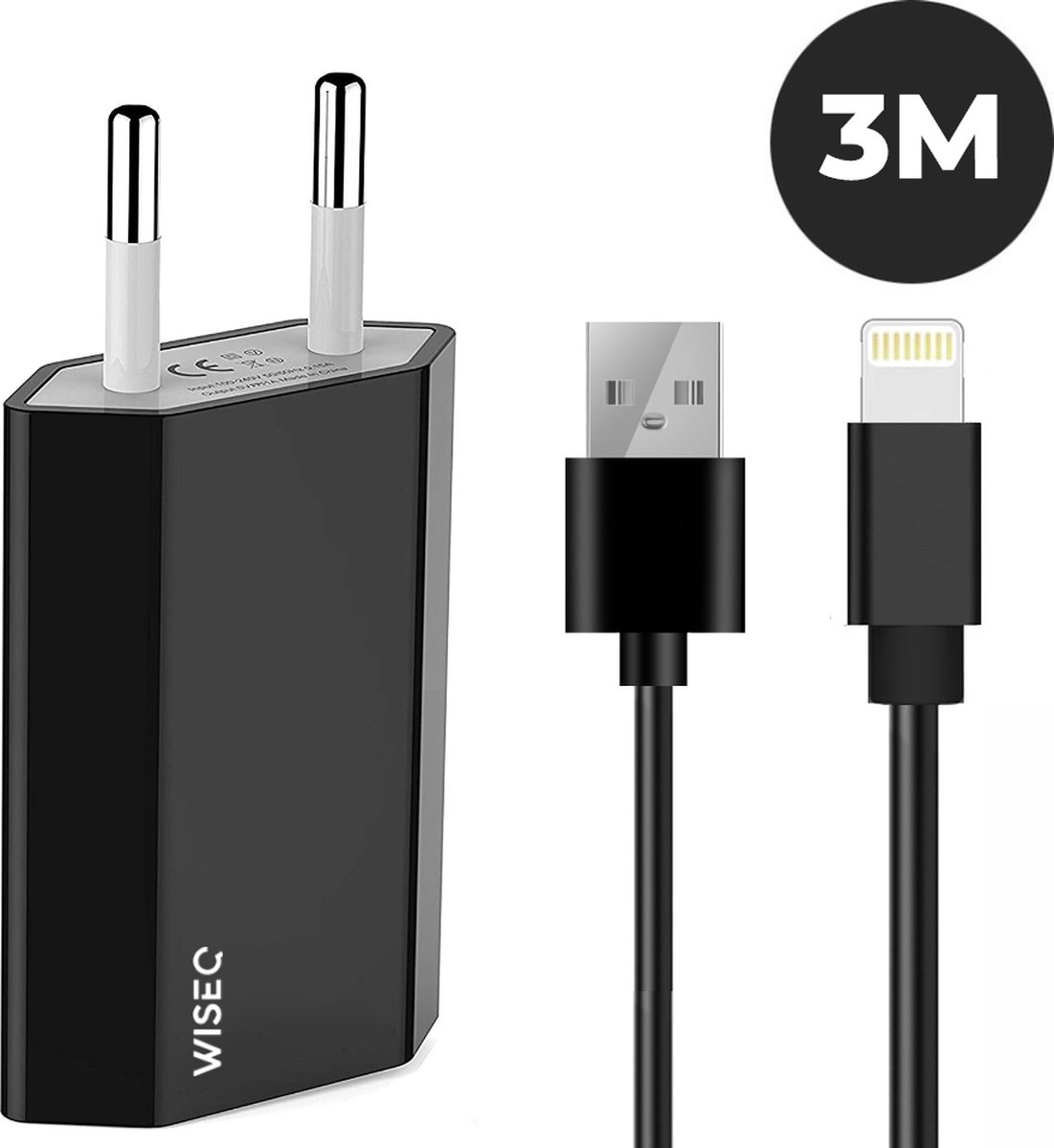WISEQ iPhone Oplader Met Kabel - USB naar Lightning - 3 Meter - iPhone ...