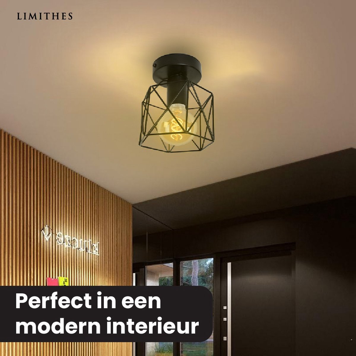 LIMITHES-Soof - Industriële plafondlamp - Zwart - Metaal - Plafonnière ...