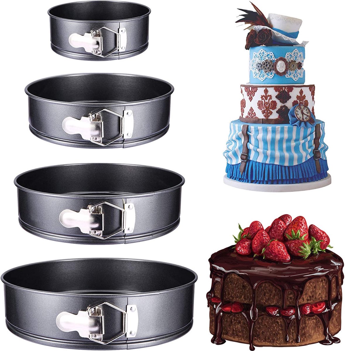 juehu Set de 4 moules à gâteau, 18/22/24/26 cm, rond, moule à ...