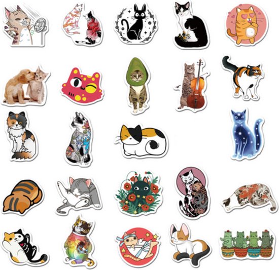 Winkrs - 50 leuke katten stickers - Stickers Voor laptop, muur, deur, koffer,... | bol.com