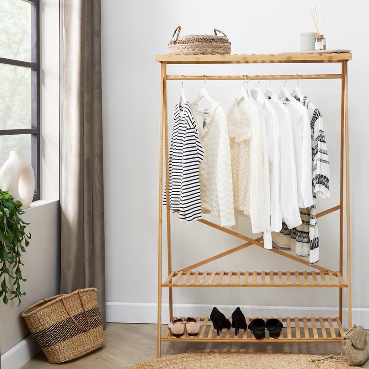 Bamboe kledingrek / schoenrek / 100 x 43 x 160 cm / | bol