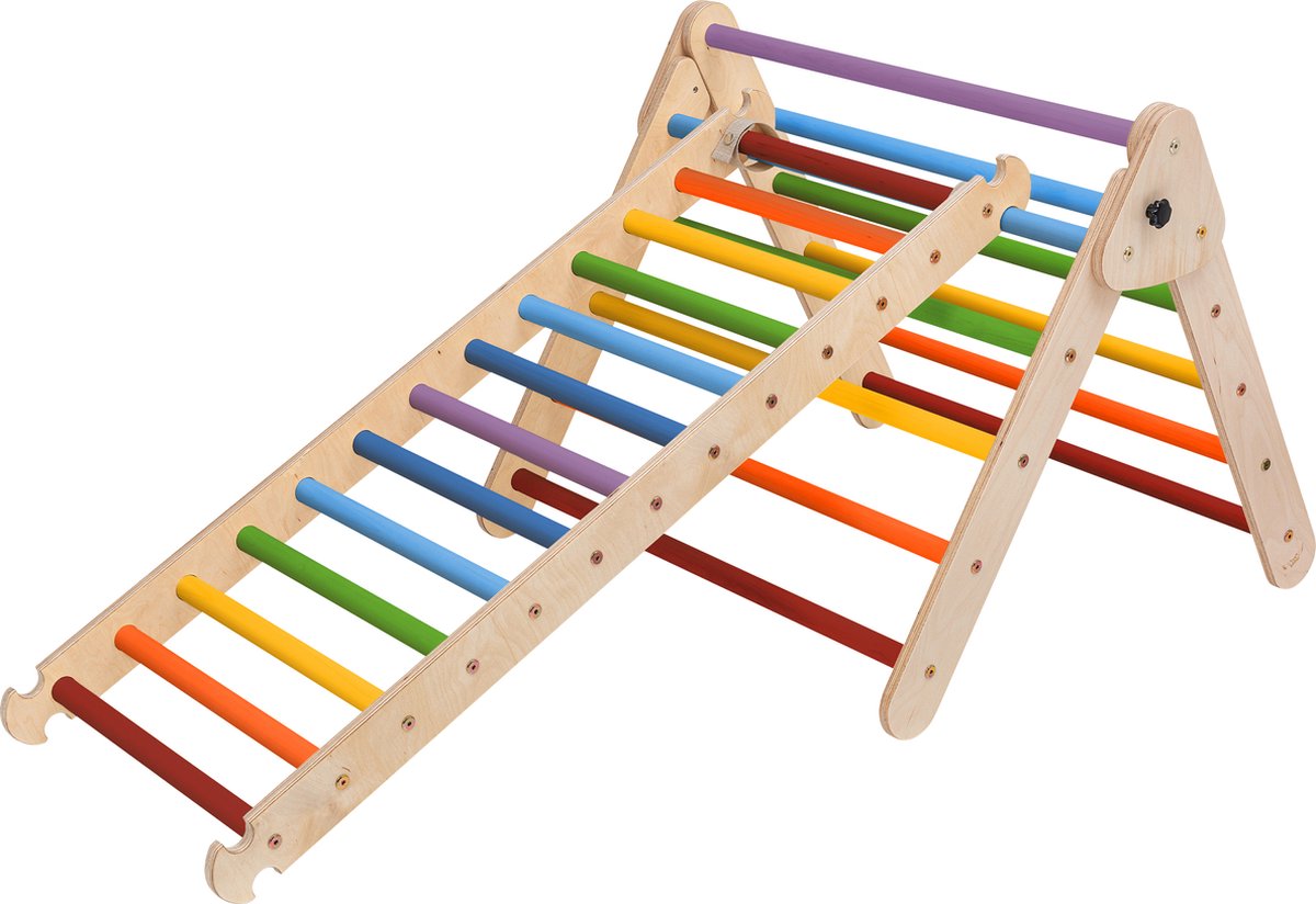 KateHaa Houten Klimdriehoek met Ladder Regenboog - Klimrek - Houten ...