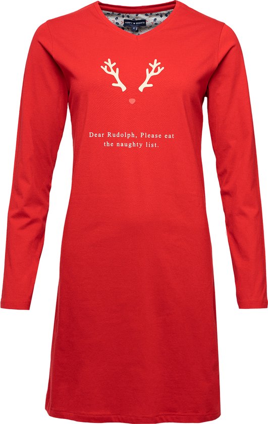 Happy Shorts Dames Kerst Pyjama Nachthemd Rood - Maat XL | big shirt ...