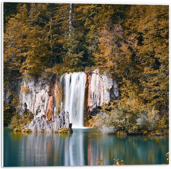 WallClassics - PVC Schuimplaat - Waterval vanuit het Bos in een Meer ...