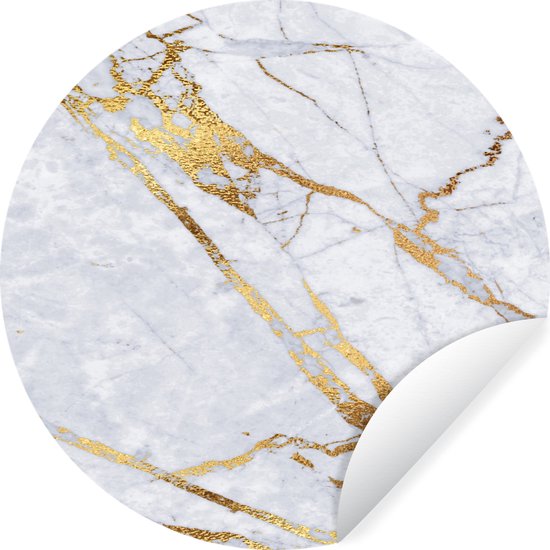 WallCircle - Muurstickers - Behangcirkel - Marmer - Wit - Goud - 100x100 cm -... | bol