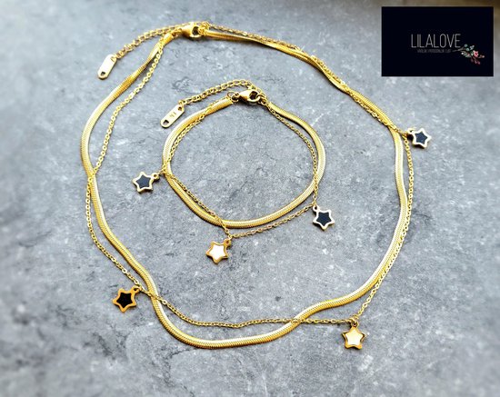Sieraden set Dames- Ketting en Armband- Goud- Stainless Steel- Ster ...