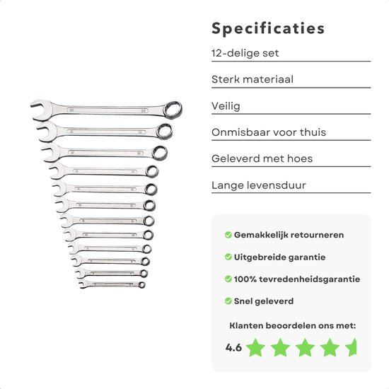 Cheqo® Steekringsleutelset - Ringsleutelset - Steeksleutelset - Chroom ...