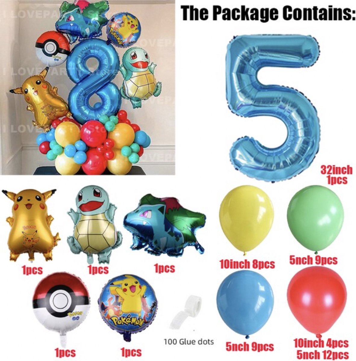 Pokemon Verjaardag Versiering - Leeftijd: 5 Jaar - Pikachu Ballon ...