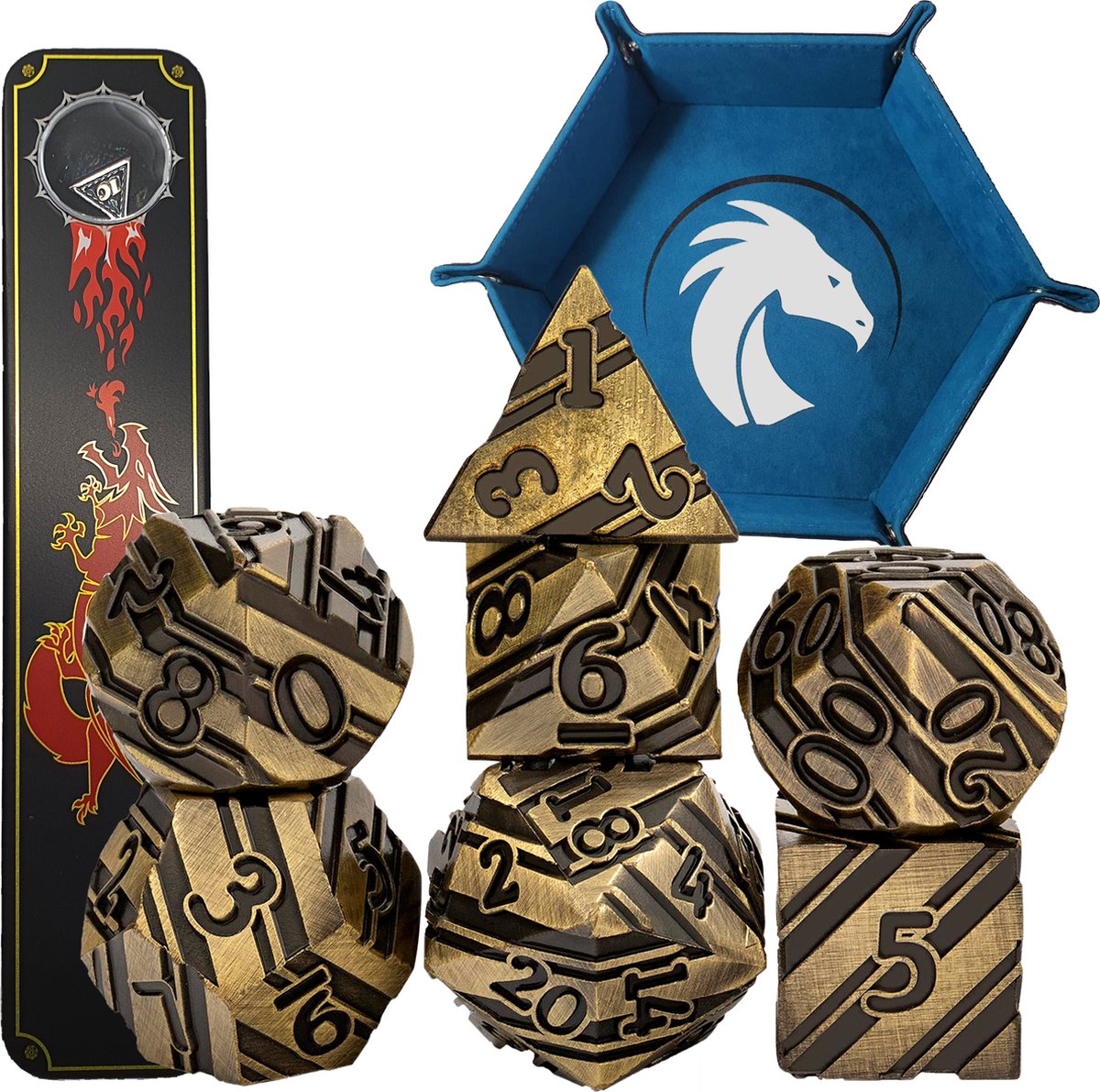 DnD Striped Metal dice set - Incl. Blazium Dice Tray & Metal Dragon ...