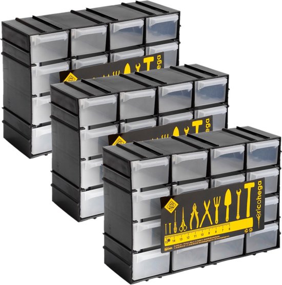 Sorteerbakjes - 3x stuks - 16 lades - 22 x 8 x 15 cm - ophangbaar ...