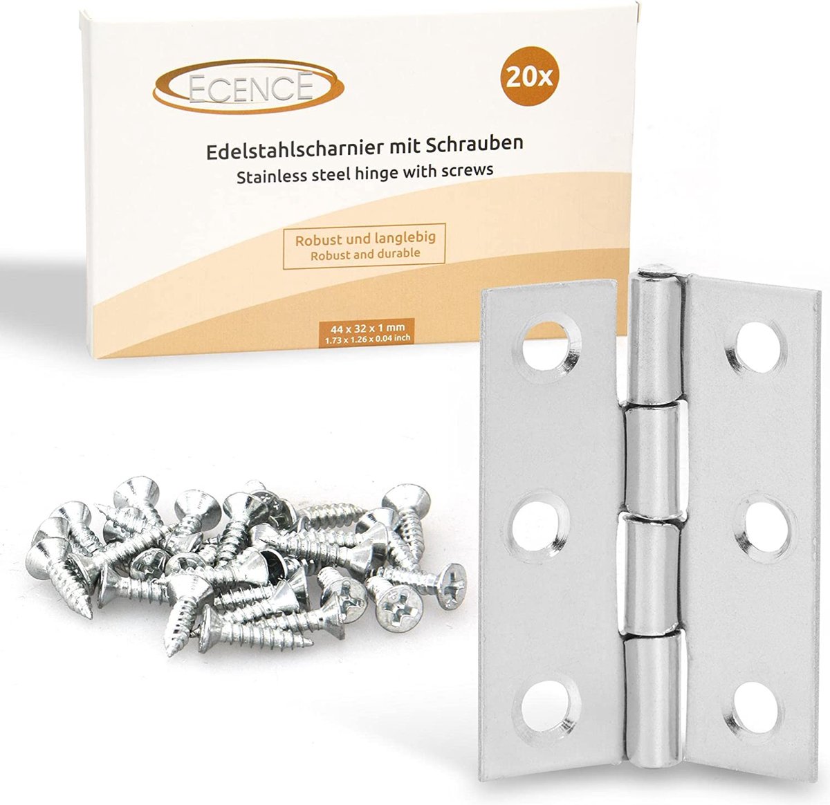 ECENCE 20x roestvrijstalen scharnier (44x32x1mm / 1.73x1.26x0.04inch ...