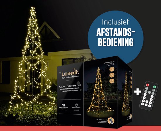 Lumedi 880 | 600cm | Vlaggenmast kerstboom verlichting | 880 Warm Wit Led Lampjes |... | bol.com