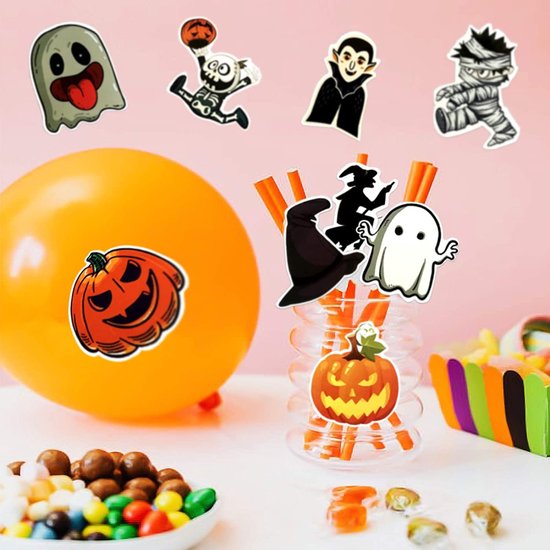 Set van 50 waterdichte vinylstickers, Halloween pompoen stickers, voor ...