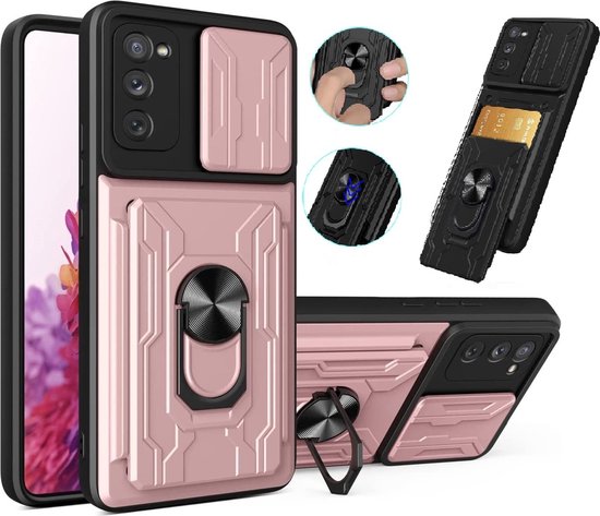 Samsung S20 Fe hoesje met Ring houder - camera lens protector en pashouder – Rosegoud | bol.com