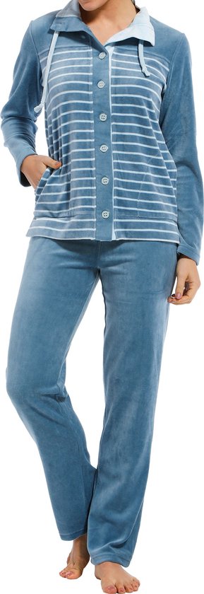 Pastunette Velours Huispak dames - Blauw - Velvet/Velours dames jas met ...
