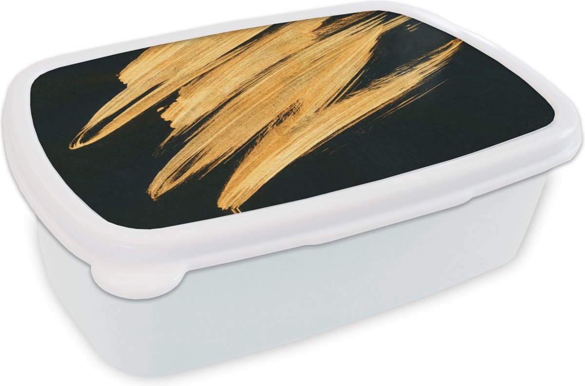 Broodtrommel Wit - Lunchbox - Brooddoos - Goud - Verf - Strepen - Luxe ...