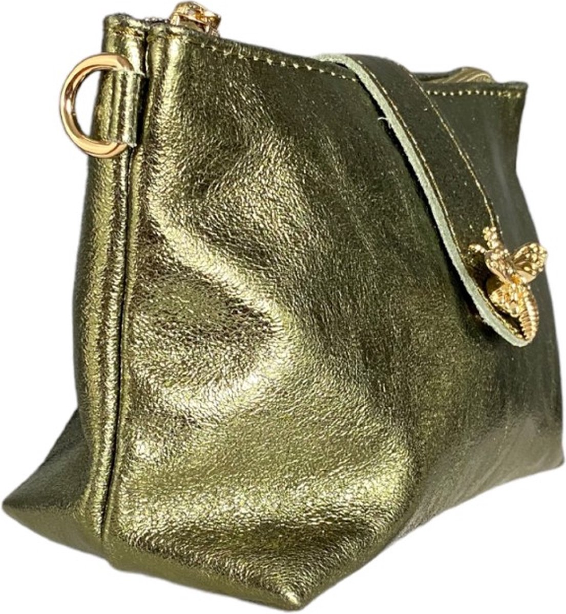 Groene Leren Schoudertas Metallic - Wesp Slot - Metallic Leder - Groen ...
