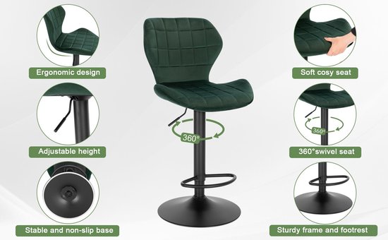 Bar Stoel - Donkergroen - 1Pc Bar Stoel - Verstelbare Hoogte - 360 ...