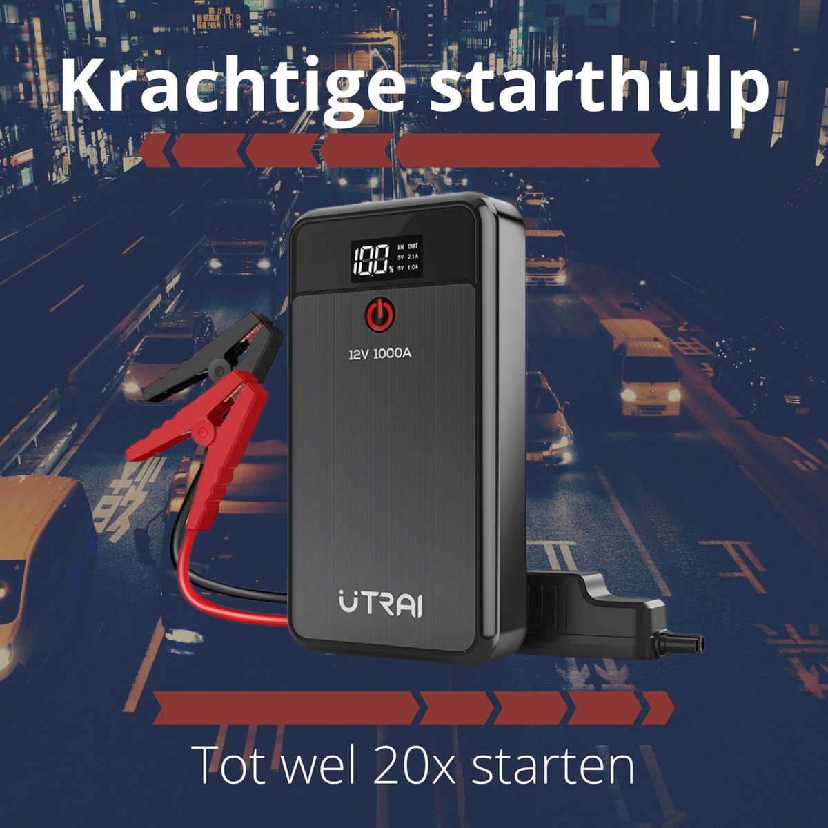 Jumpstarter voor Auto 1000A met Startkabels - Acculader Auto ...