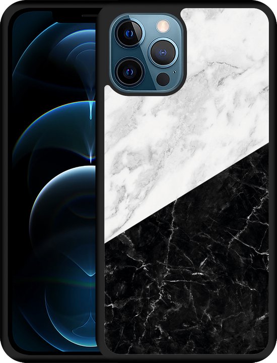 iPhone 12 Pro Max Hardcase hoesje Zwart Wit Marmer - Designed by Cazy | bol