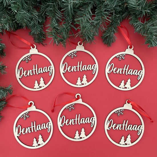 Houten Kersthangers Set Den Haag 6 Stuks - Kerst - Kerstbal - Hout ...