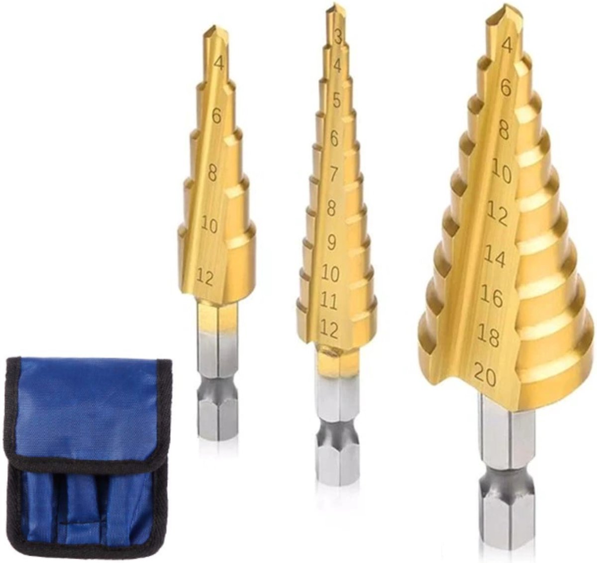 3 Delige - HSS Stappenboor Bit Set - Titanium Coating - stappenboor Set ...