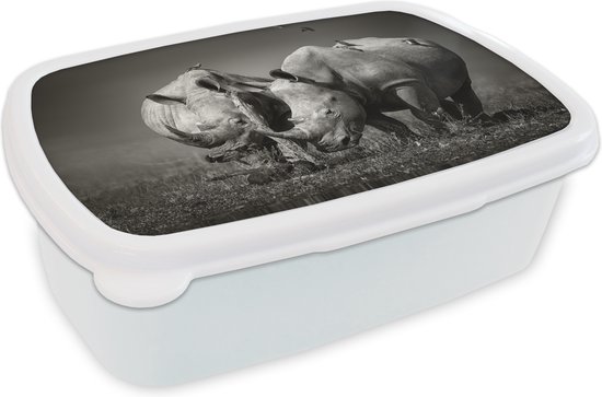 Broodtrommel Wit - Lunchbox - Brooddoos - Neushoorn - Vogel - Dieren ...